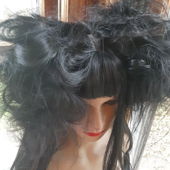 Hair | Black Gothic Bat Nest Wig With Bangs Mixed With Human Hair ...